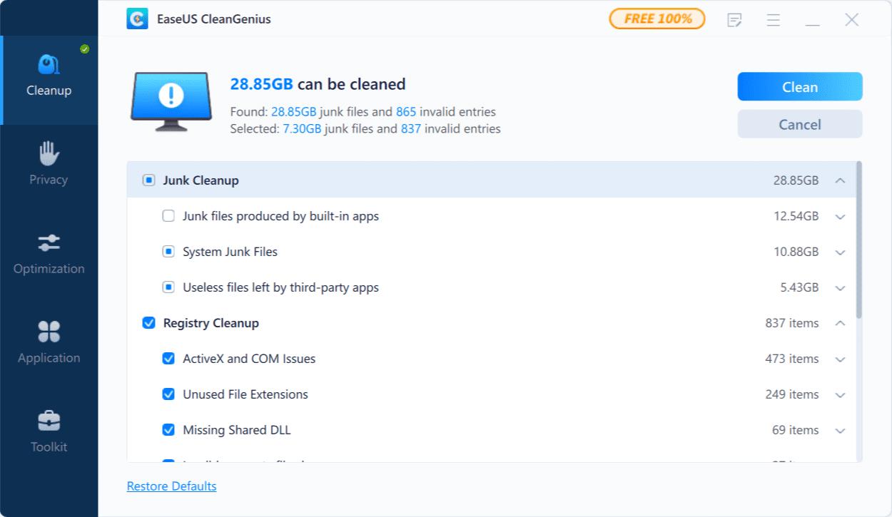 EaseUS CleanGenius v3.0.4.0 ฟรี - โปรแกรมลบไฟล์ขยะที่โคตรดี - Mawto